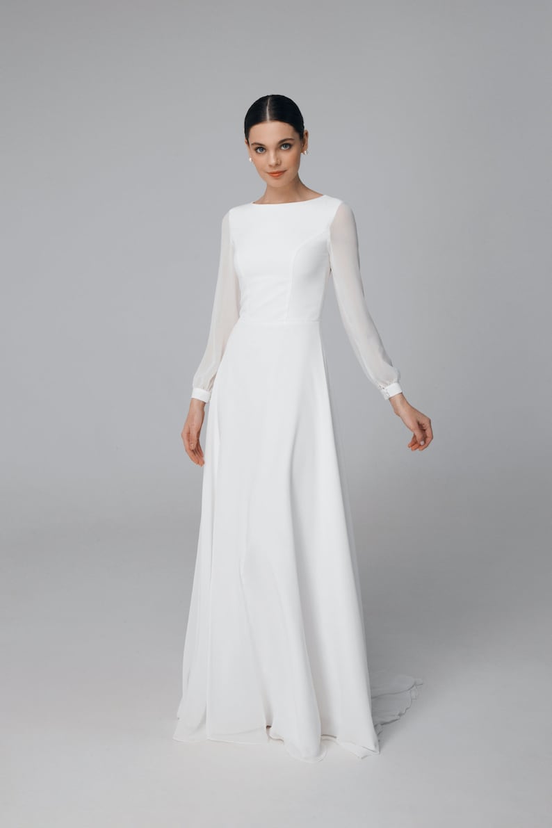 Long Sleeve Simple Wedding Dress Modest Bridal Dress Rustic - Etsy