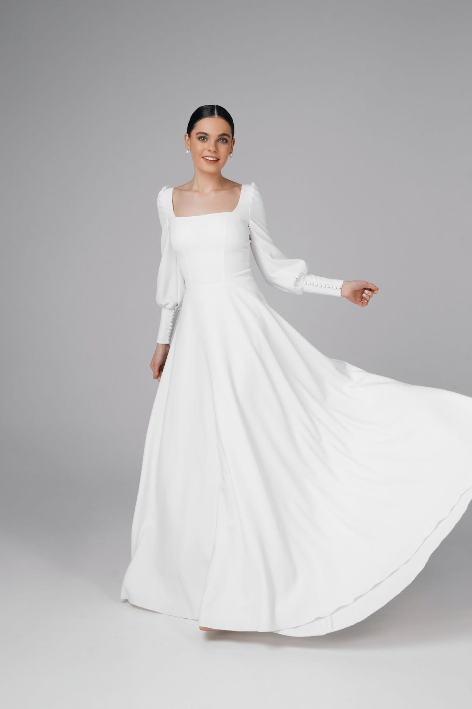 Square Neck Wedding Dress With Long Sleeves Minimalist Low - Etsy