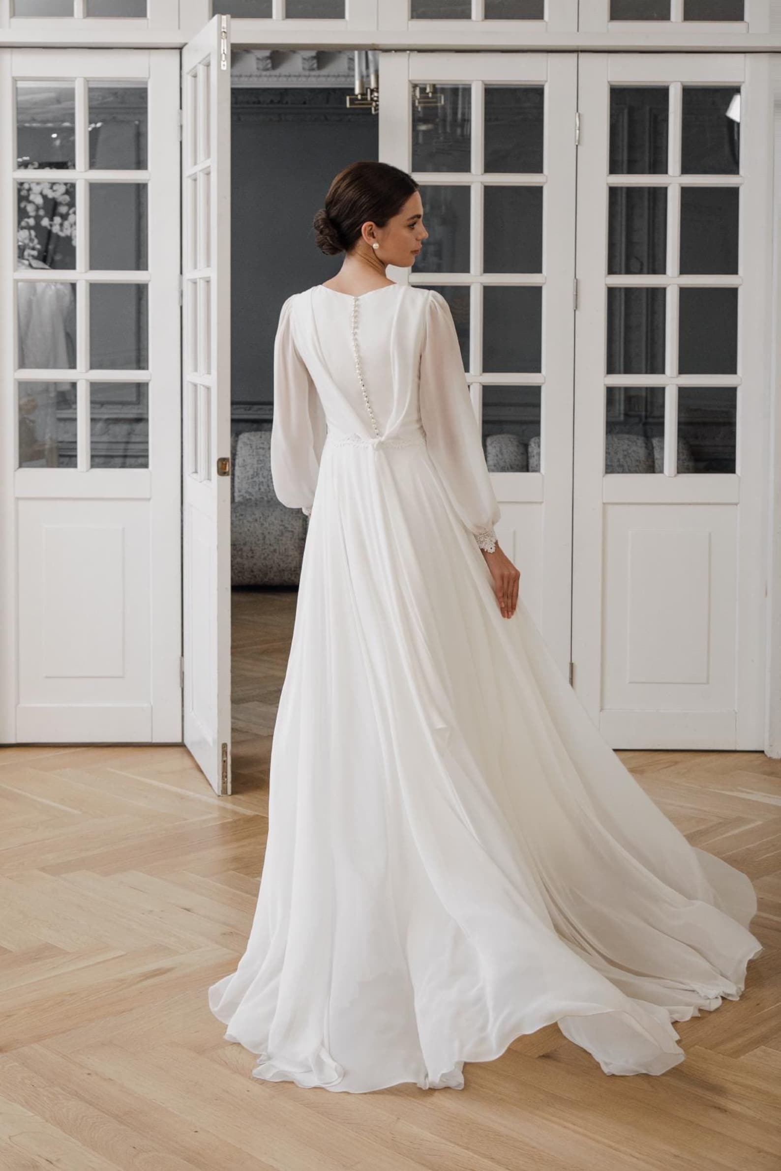 Modest Wedding Dress Gabriella Long Sleeve High Neck Chiffon Bridal
