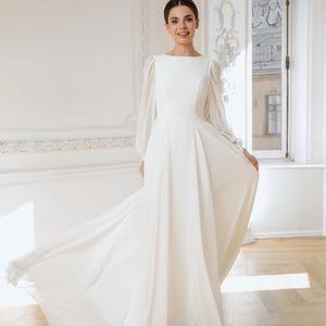 Modest Wedding Dress Gabriella - Long Sleeve High Neck Chiffon Bridal Gown - Etsy