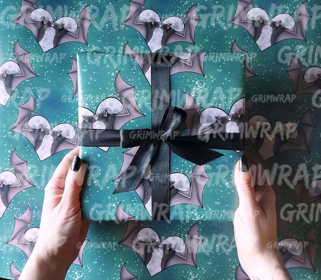 Batty for You Grimwrap | Spooky Bat Wrapping Paper, Moon Love Heart ...