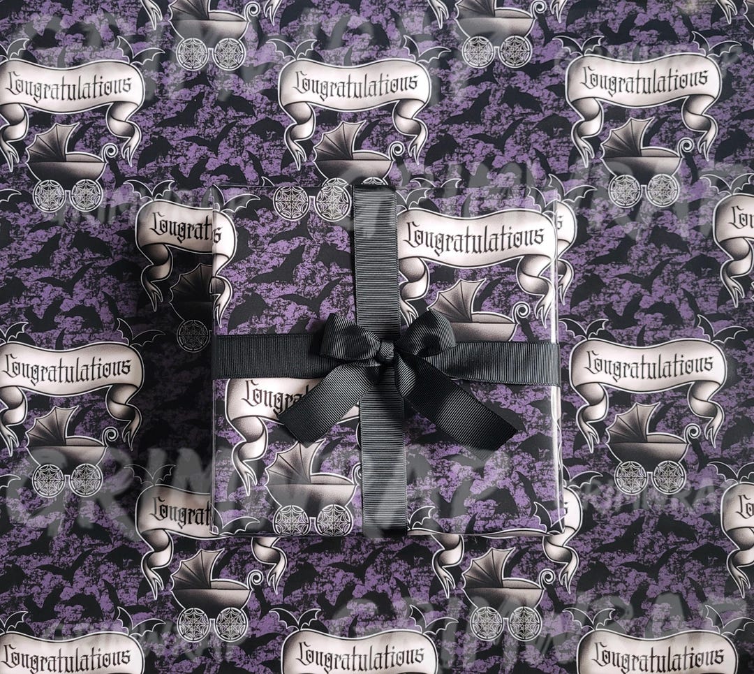 Baby Bat Grimwrap | Gothic Baby Shower Wrapping Paper, Congratulations ...