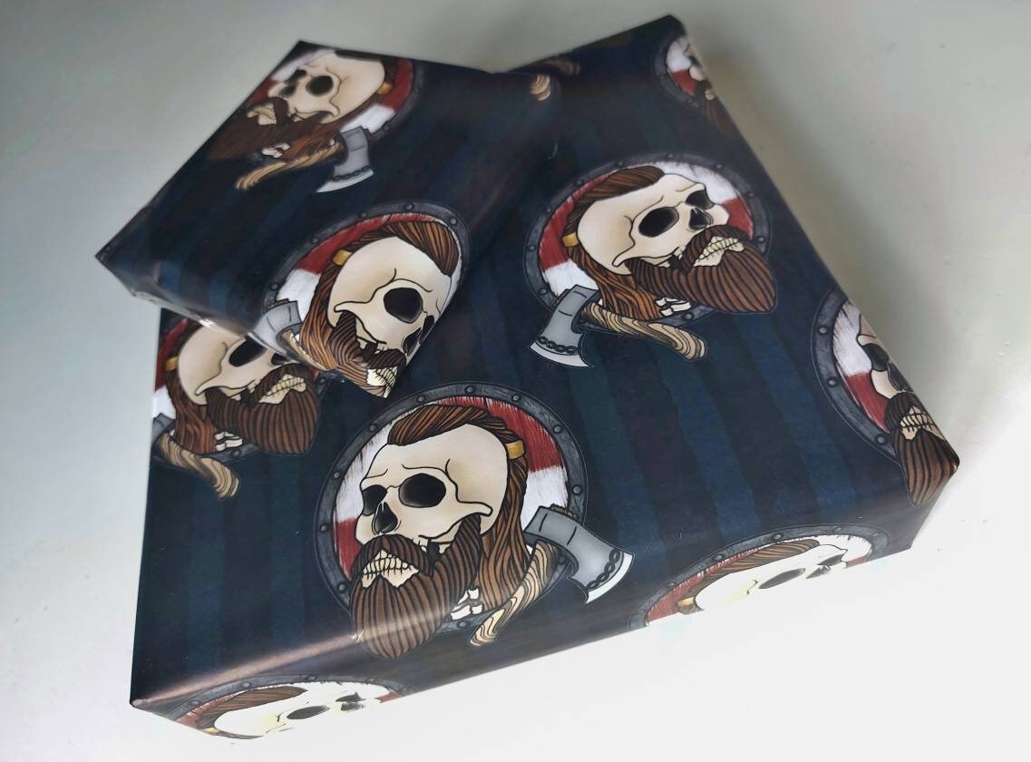 Afterlife Axeman Grimwrap Skull Wrapping Paper for Men, Bearded Viking ...