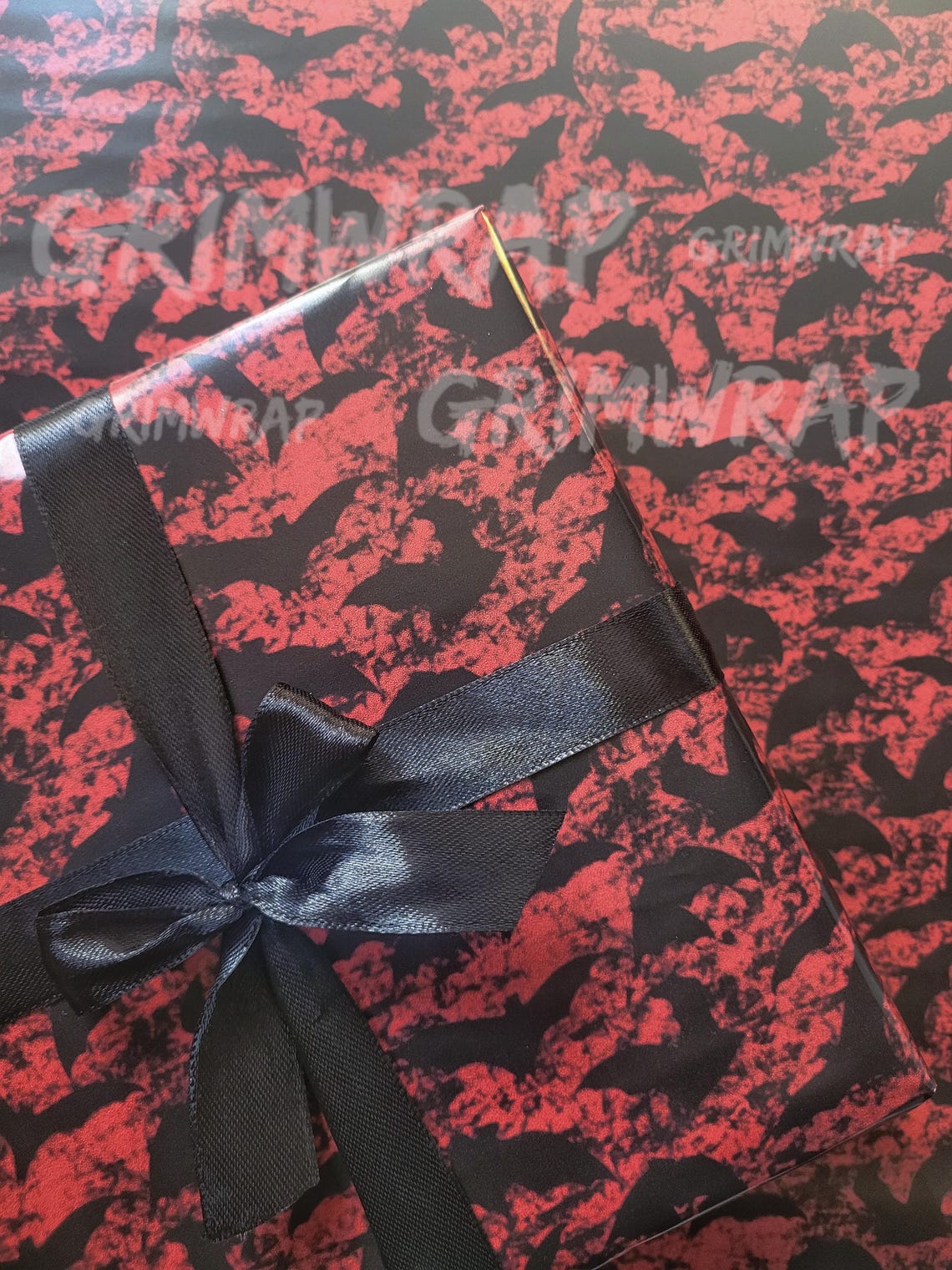 Dark Red Basic Bats Grimwrap | Gothic Valentines Bat Wrapping Paper ...