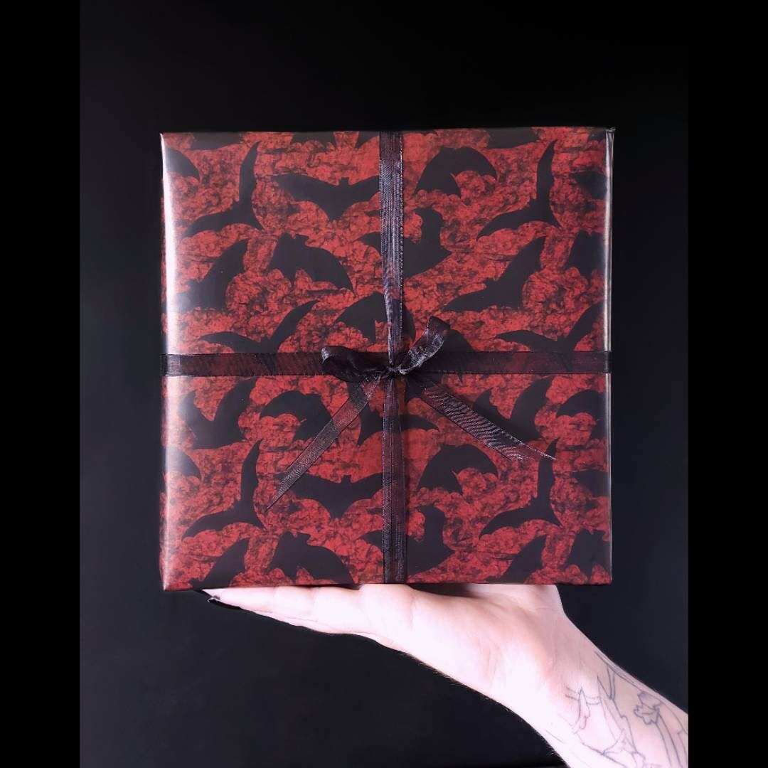Dark Red Basic Bats Grimwrap Gothic Valentines Bat Wrapping Paper Rolls ...