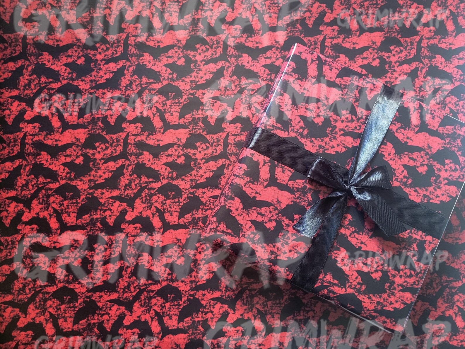 Dark Red Basic Bats Grimwrap | Gothic Valentines Bat Wrapping Paper ...