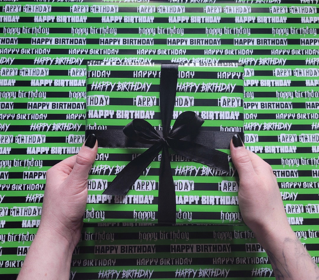 Rock Music Happy Birthday Wrapping Paper, Striped Celebration Gift Wrap ...