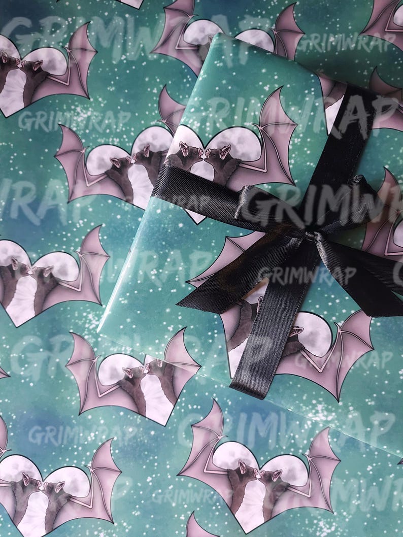 Batty for You Grimwrap | Spooky Bat Wrapping Paper, Moon Love Heart ...