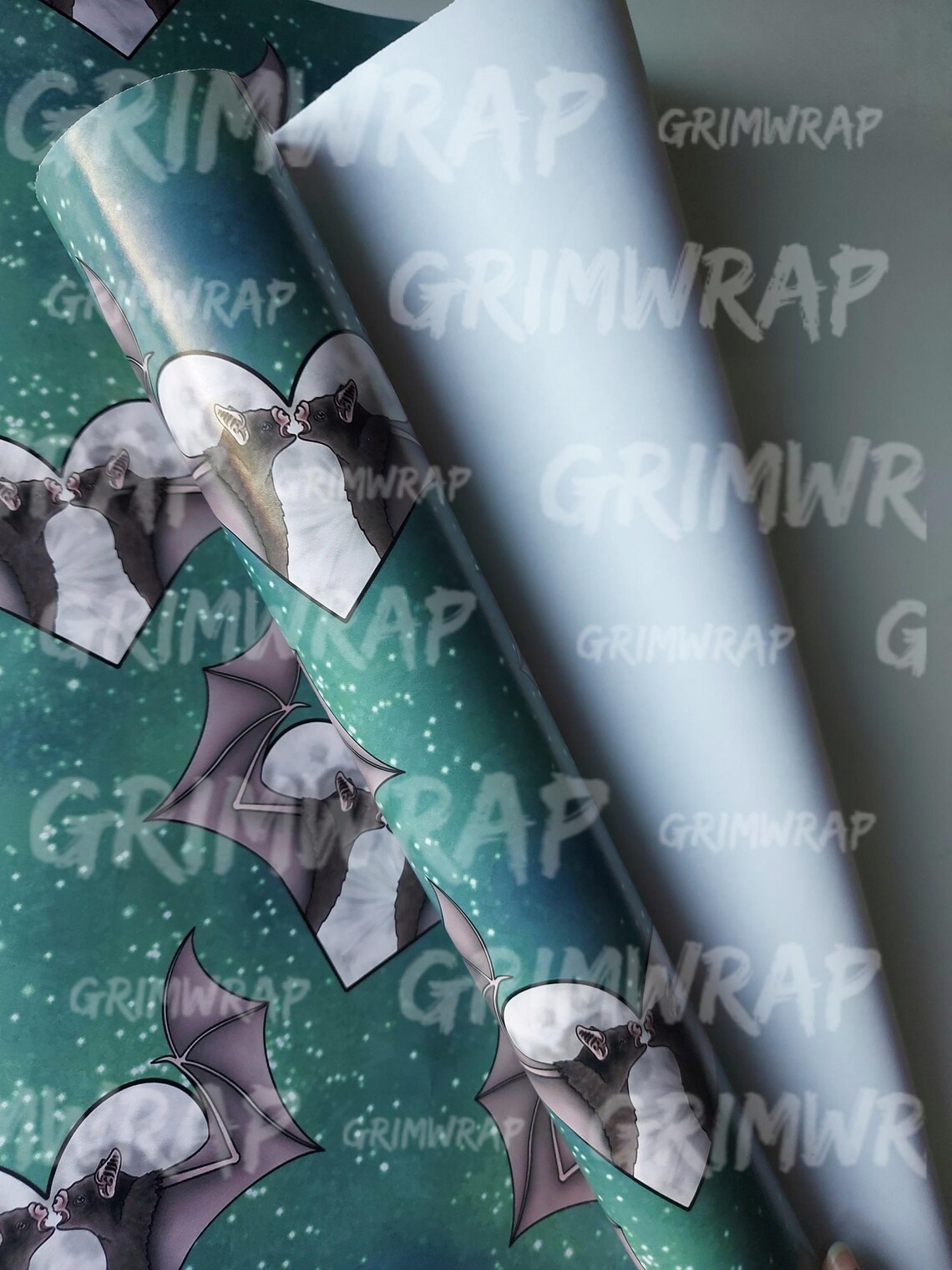 Batty for You Grimwrap | Spooky Bat Wrapping Paper, Moon Love Heart ...