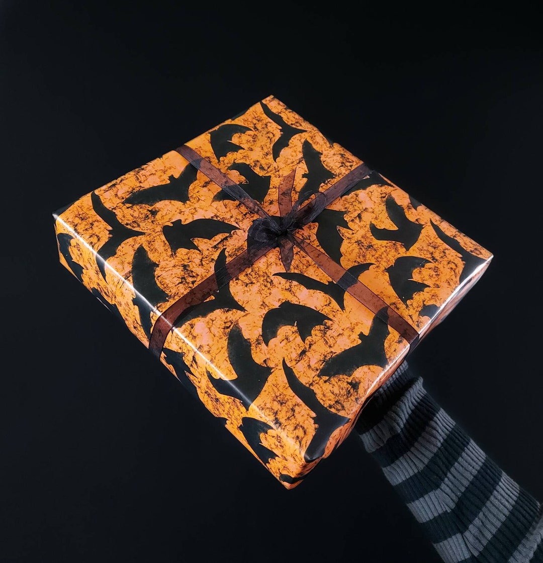 Orange Basic Bats Grimwrap | Gothic Halloween Wrapping Paper Rolls, Bat ...