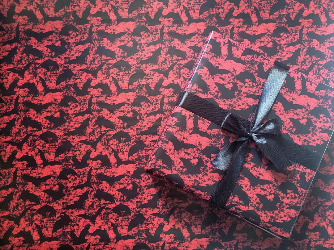 Dark Red Basic Bats Grimwrap | Gothic Valentines Bat Wrapping Paper ...