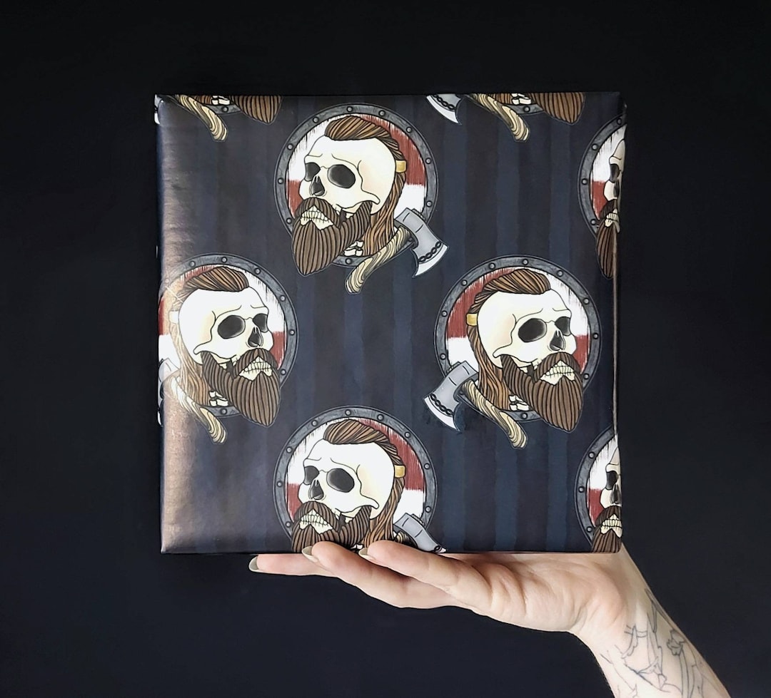 Afterlife Axeman Grimwrap Skull Wrapping Paper for Men, Bearded Viking ...