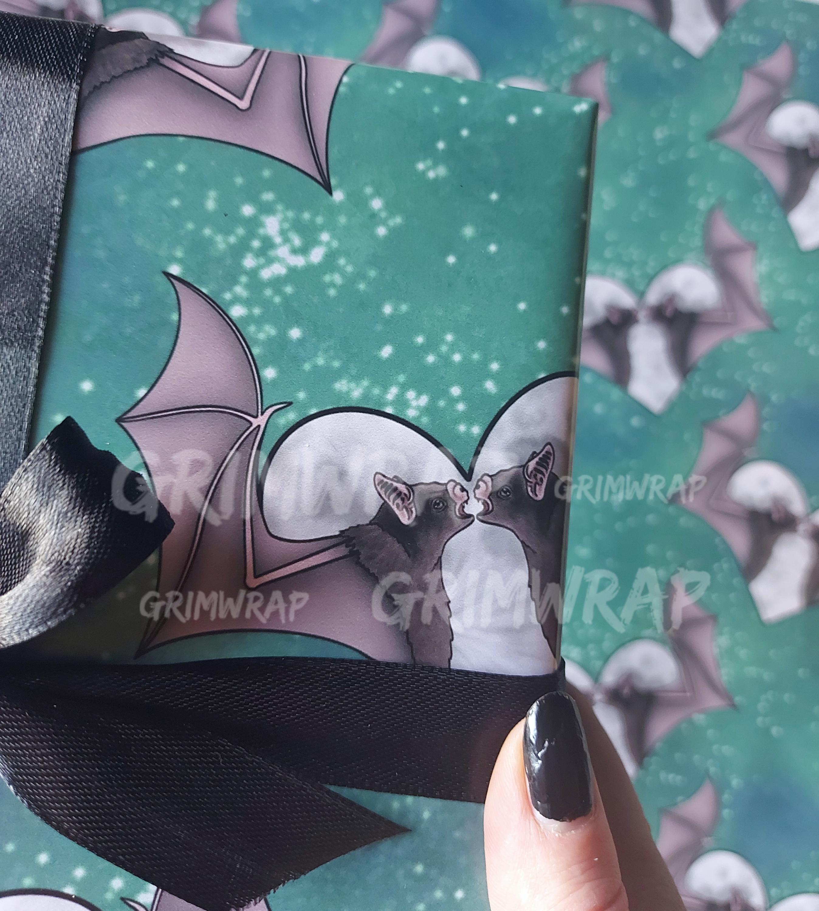 Batty for You Grimwrap | Spooky Bat Wrapping Paper, Moon Love Heart ...
