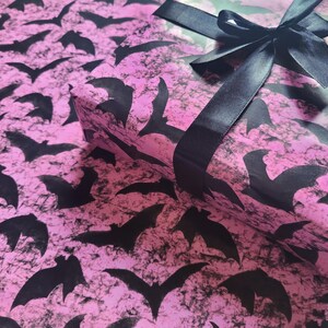 Basic Bats Grimwrap | Pink Girly Gothic Wrapping Paper, Spooky Party ...