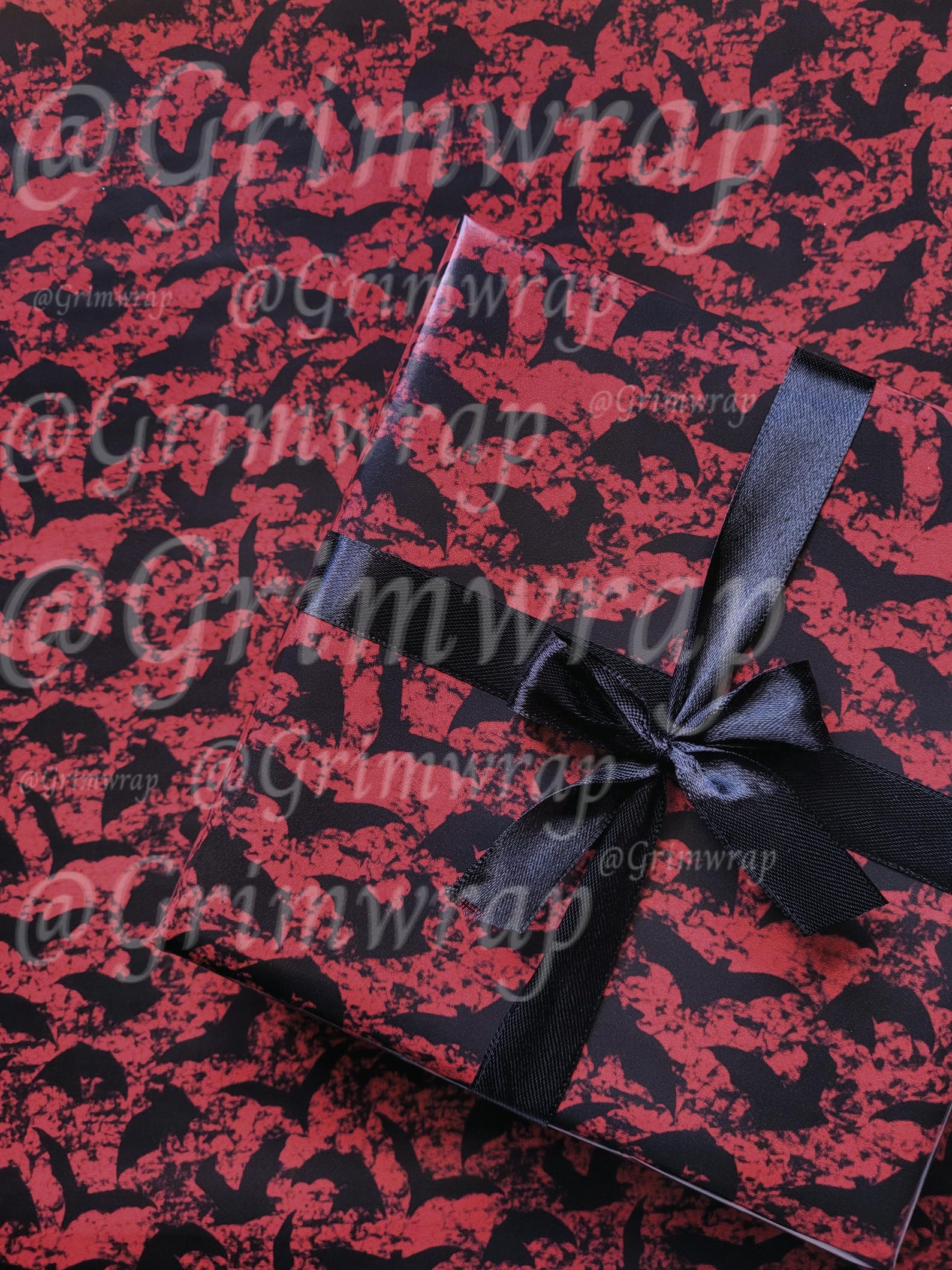 Dark Red Basic Bats Grimwrap | Gothic Valentines Bat Wrapping Paper ...