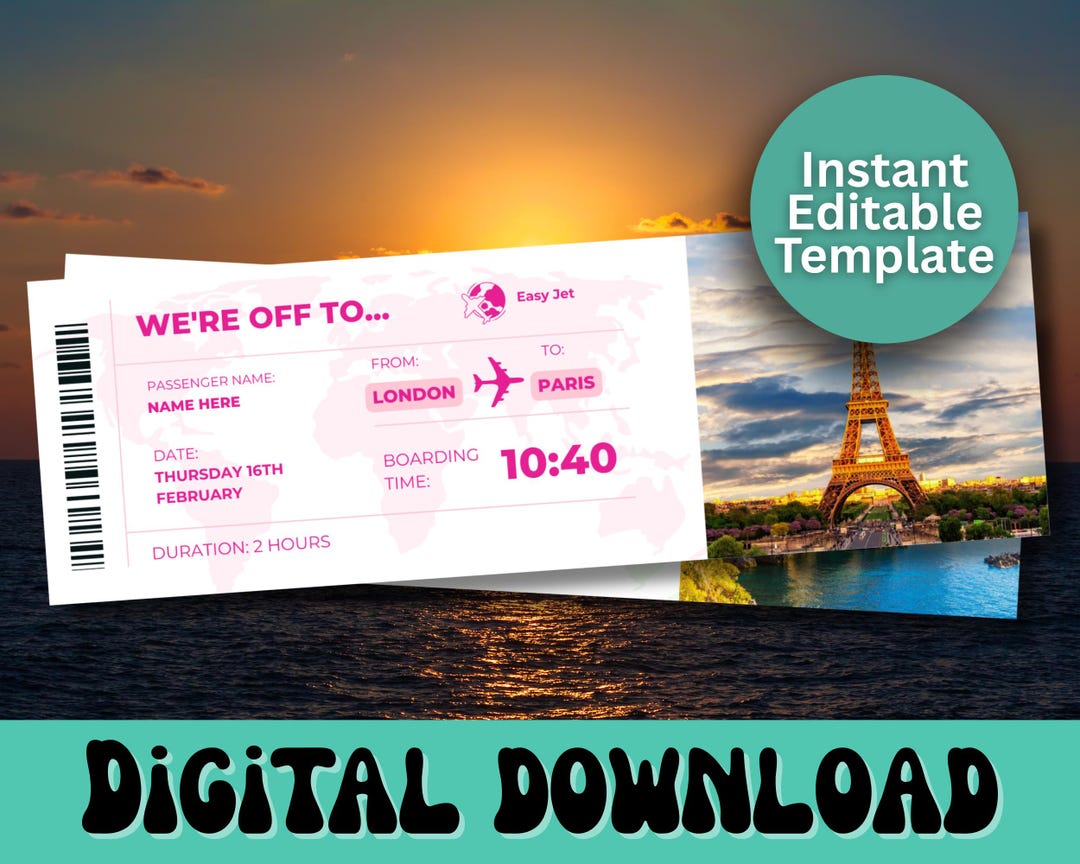 Editable Surprise Holiday Ticket Template - Instant Download, Printable ...