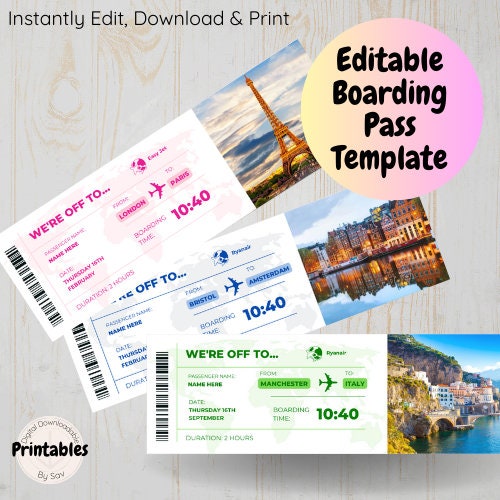 Editable Boarding Pass Ticket for Editing, Downloading, Printing ...