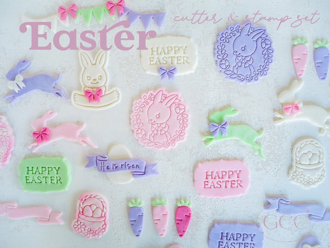 Assorted Spring Bunny Cookie Cutter Embosser Stamp Set | Easter Cake ...