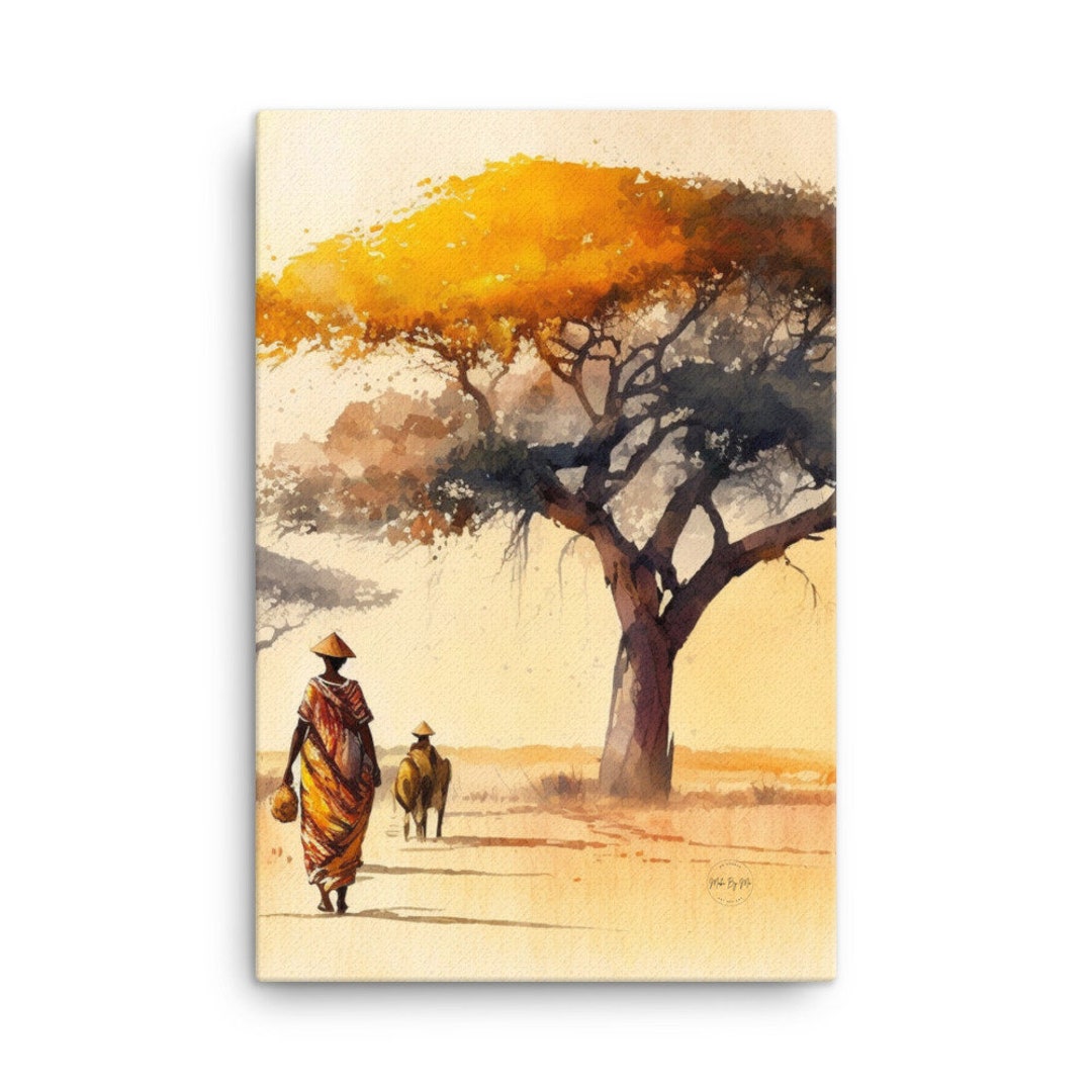 African Tree, African Art, Watercolor, Canvas Painting Print, Black Art ...