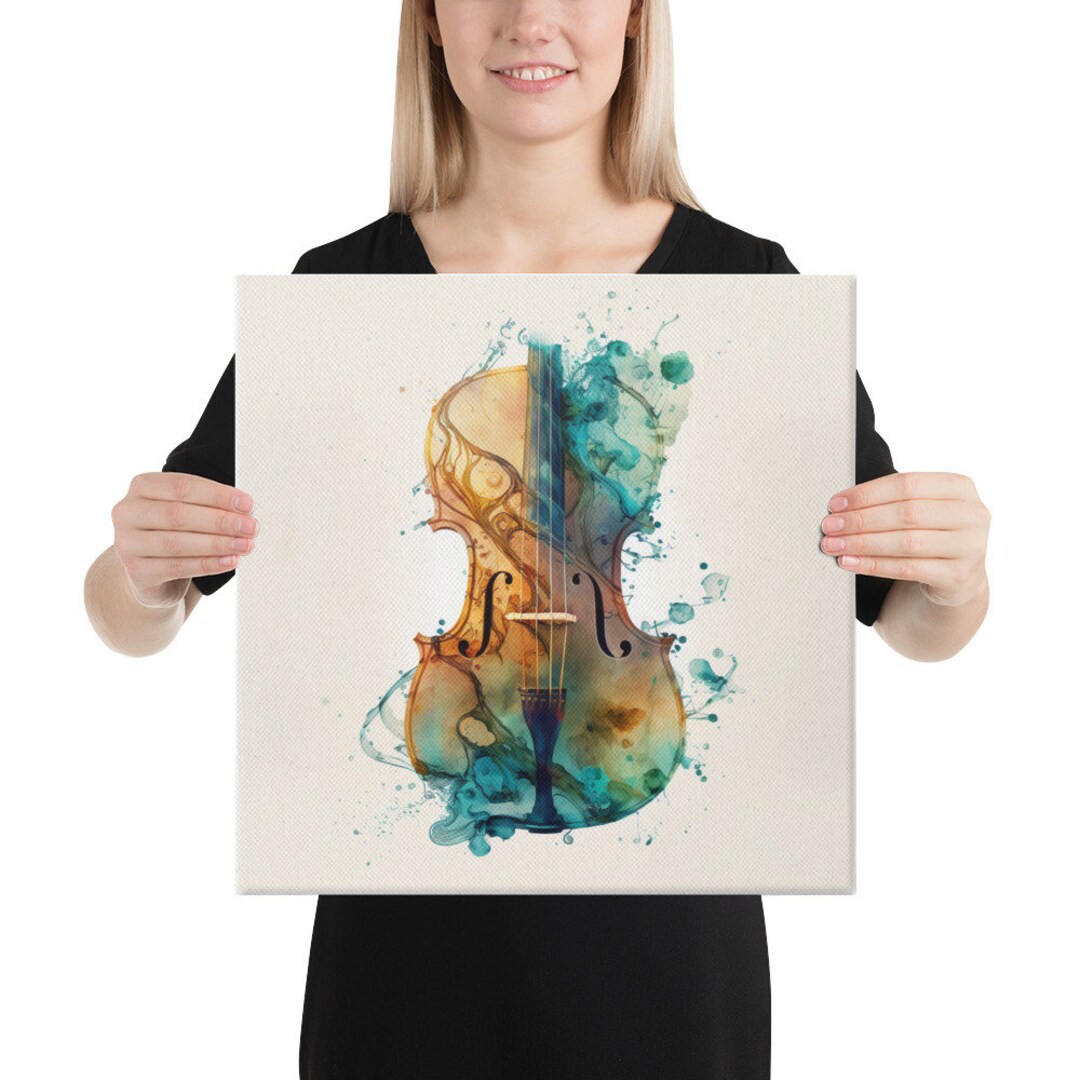 Classical Cello Green Splash Canvas Painting Art Print Gift for Music ...