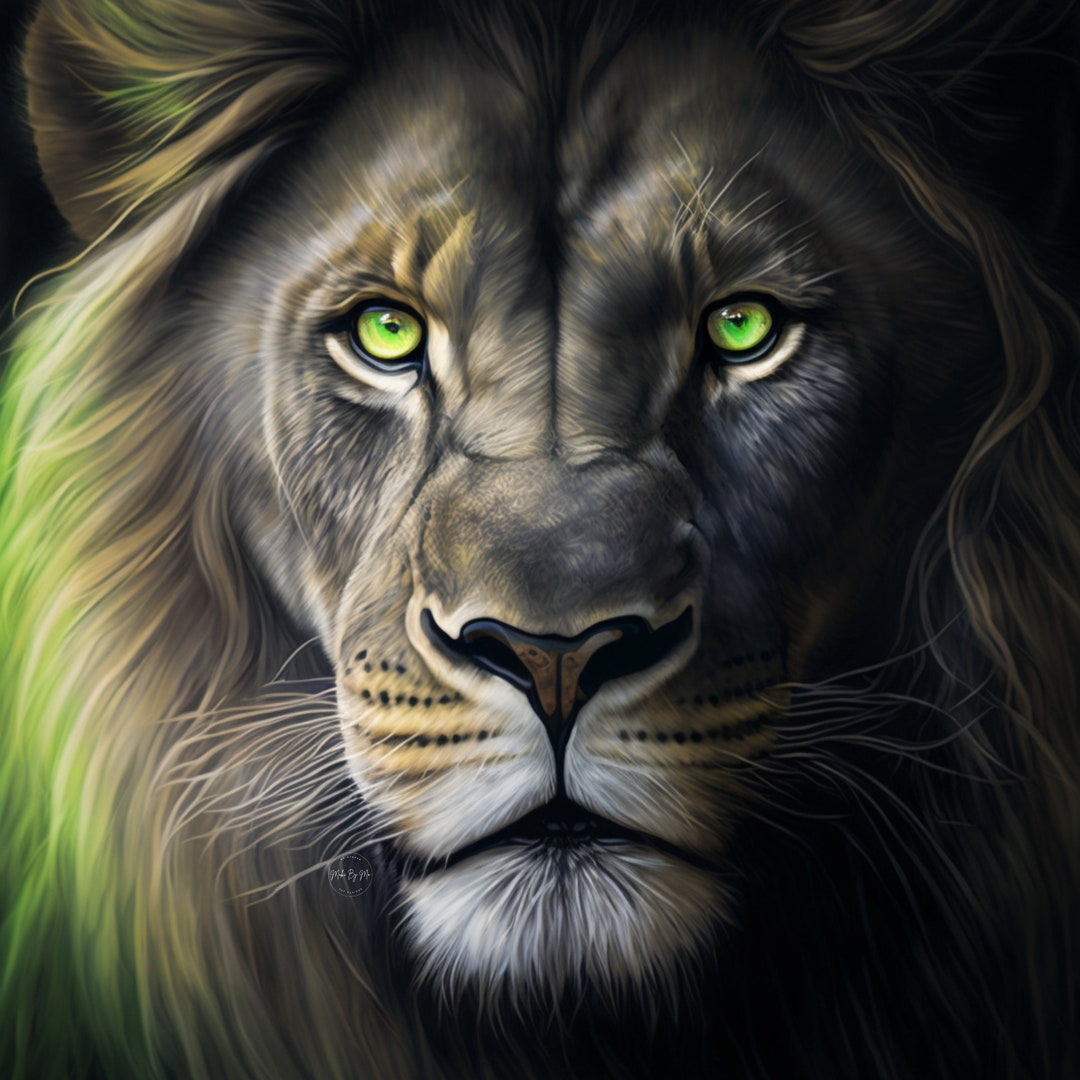 Nightmare Lion King of the Jungle Green Cat Darkness Watercolor Canvas ...