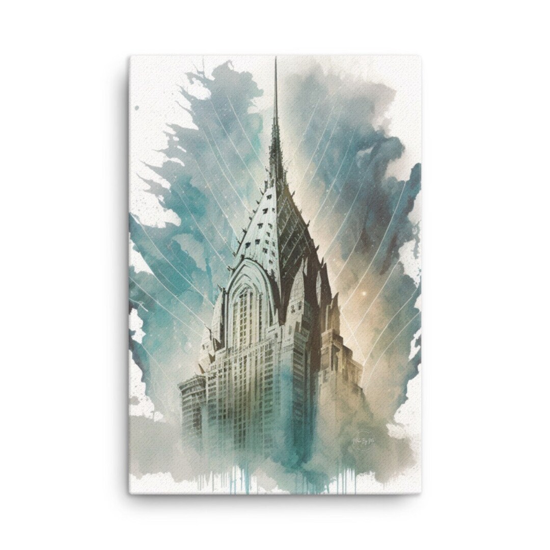 Celestial Chrysler Building, Architecture Watercolor Canvas Painting ...