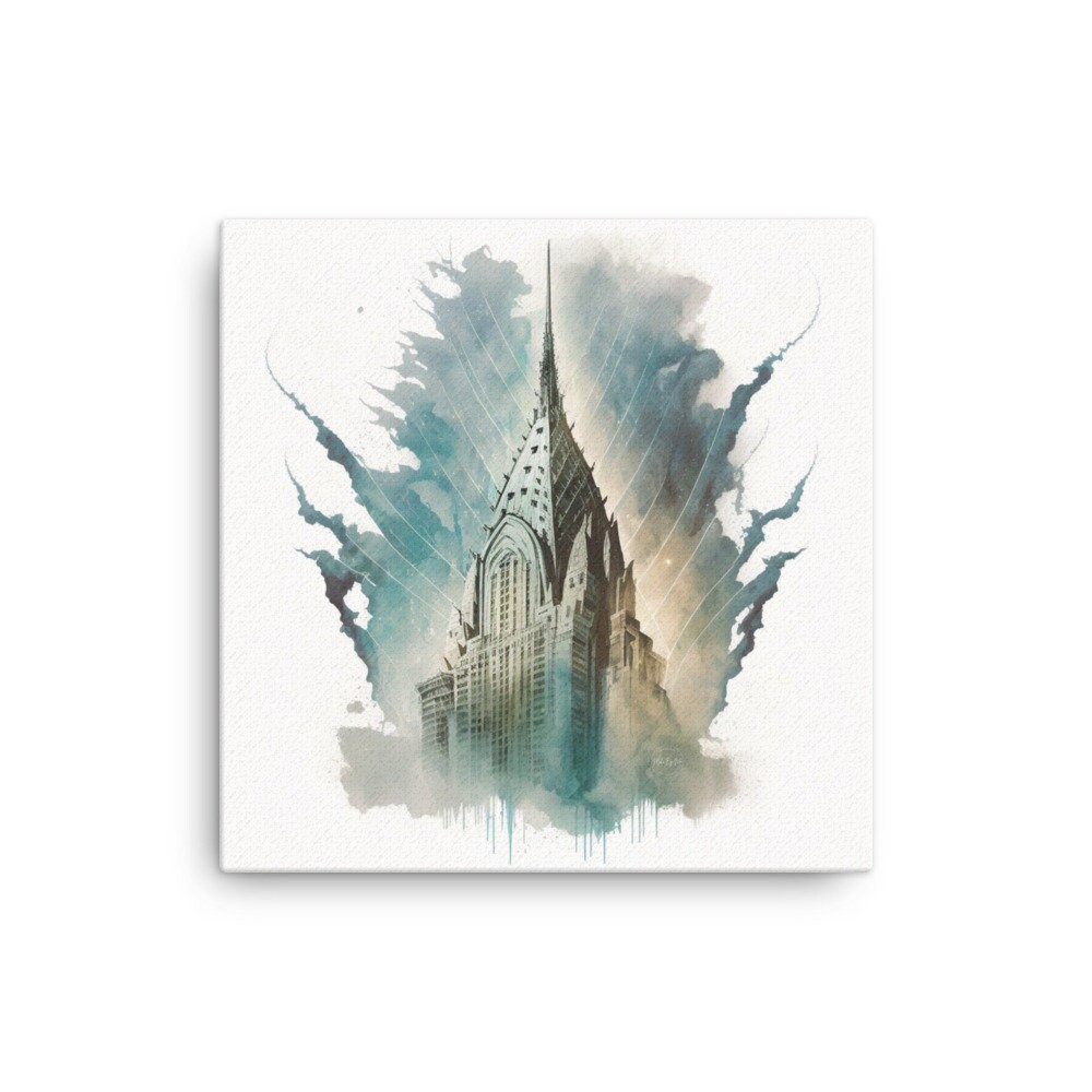 Celestial Chrysler Building, Architecture Watercolor Canvas Painting ...