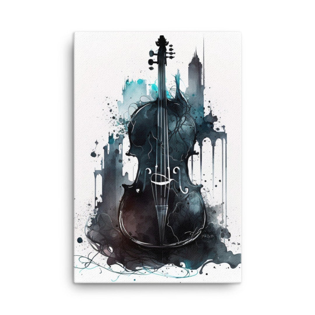 Gothic Cello Black Classical Musical Instrument With Cityscape and Dark ...