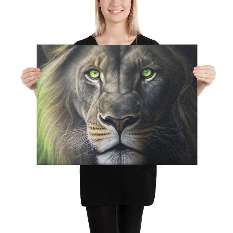 Nightmare Lion King of the Jungle Green Cat Darkness Watercolor Canvas ...