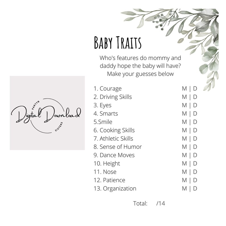Baby Traits Shower Game - Etsy