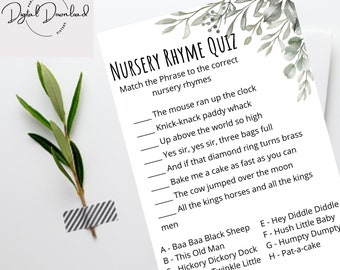 Instant Download Floral Peter Rabbit Baby Shower Rhyme Quiz, Nursery ...
