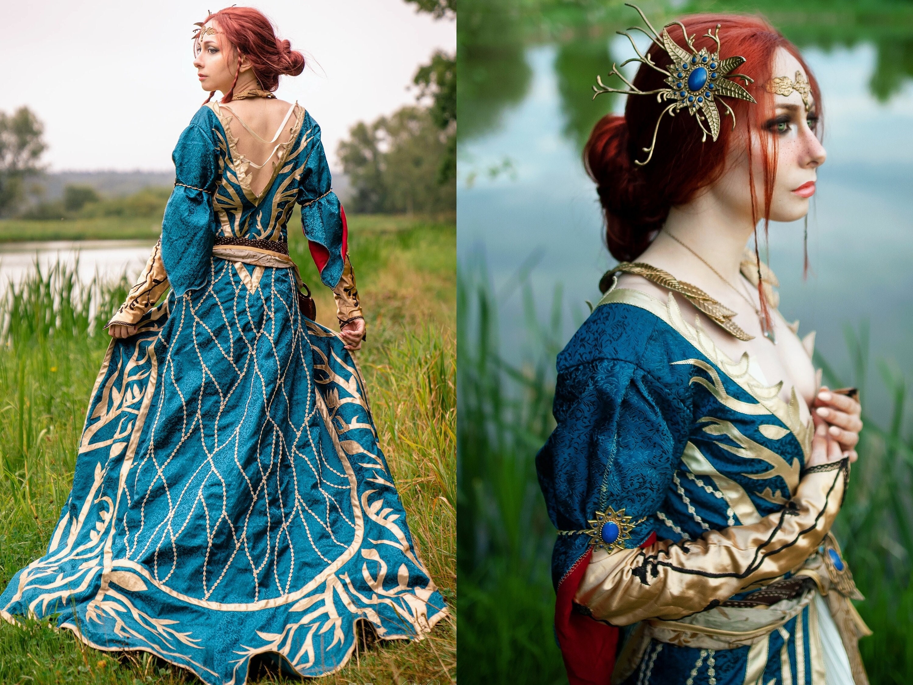 Triss Cosplay Dress Merigold Sorceress Witch Gown Elven Witcher Fantasy ...
