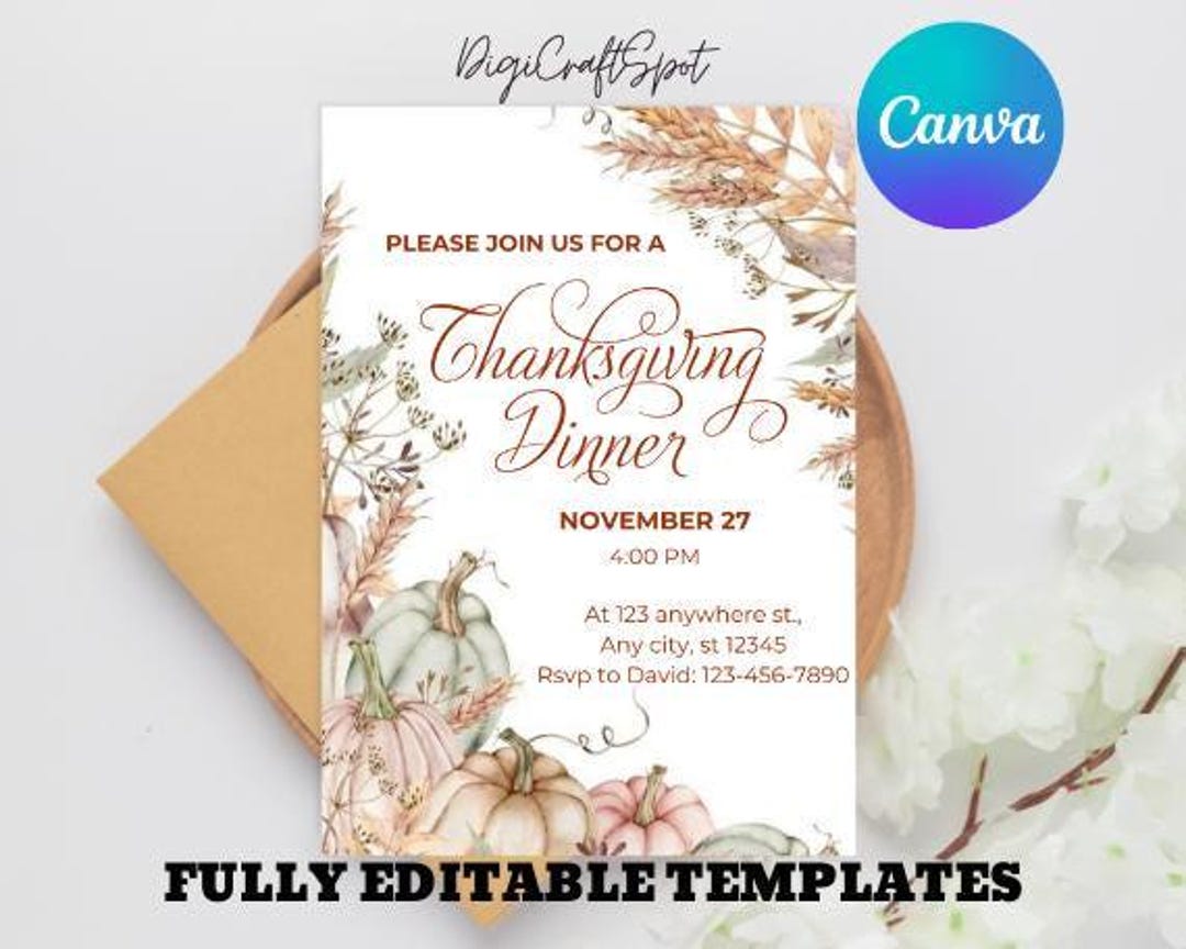 Editable Thanksgiving Invitation, Thanksgiving Dinner Invitation ...