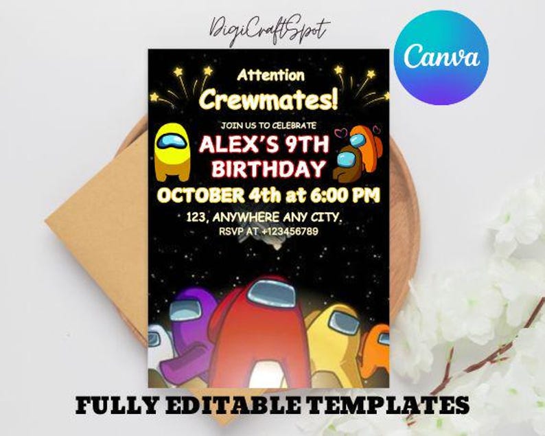 Among Us Birthday Party Invitation Template, Among Us Birthday Invitate ...