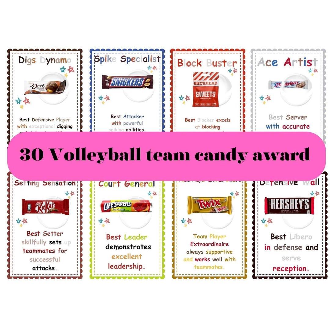 30 Volleyball Team Candy Bar Award Certificates Volleyball Candy Bar ...