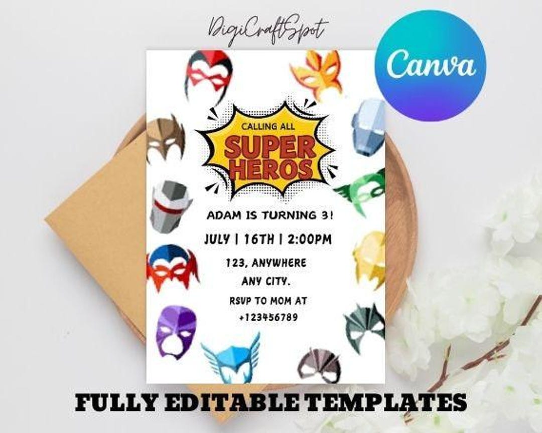 Editable Superheroes Birthday Invitation Template Printable Birthday ...