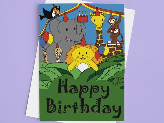 Jungle Theme Birthday Card Kids Birthday Card 1st 2nd 3rd - Etsy