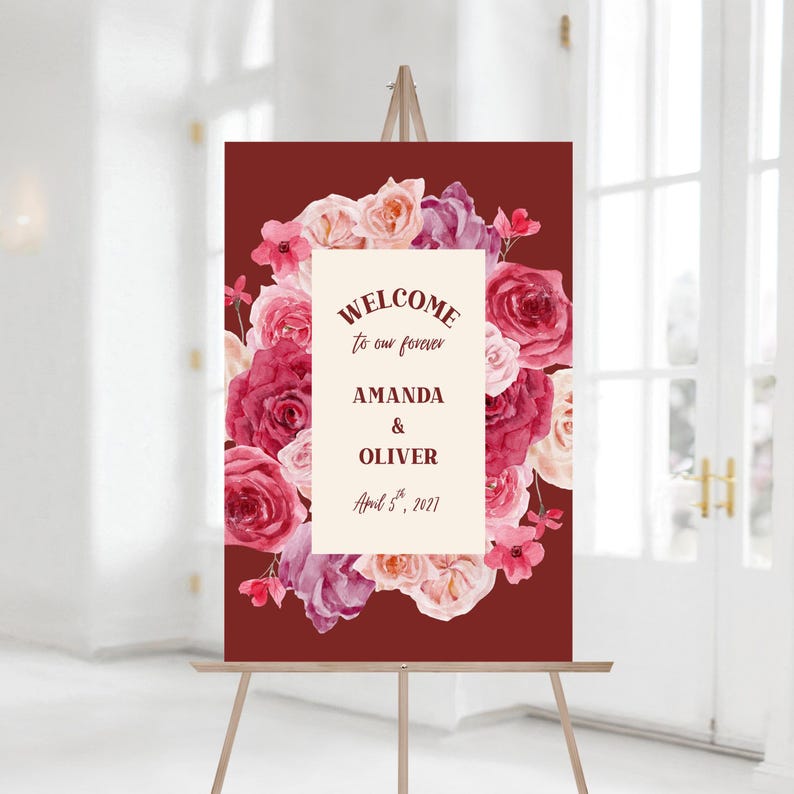 Custom Floral Wedding Welcome Sign, Pink Rose Acrylic Sign - Etsy