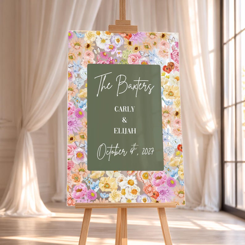 Floral Acrylic Wedding Welcome Sign, Custom Wildflower Spring Design ...