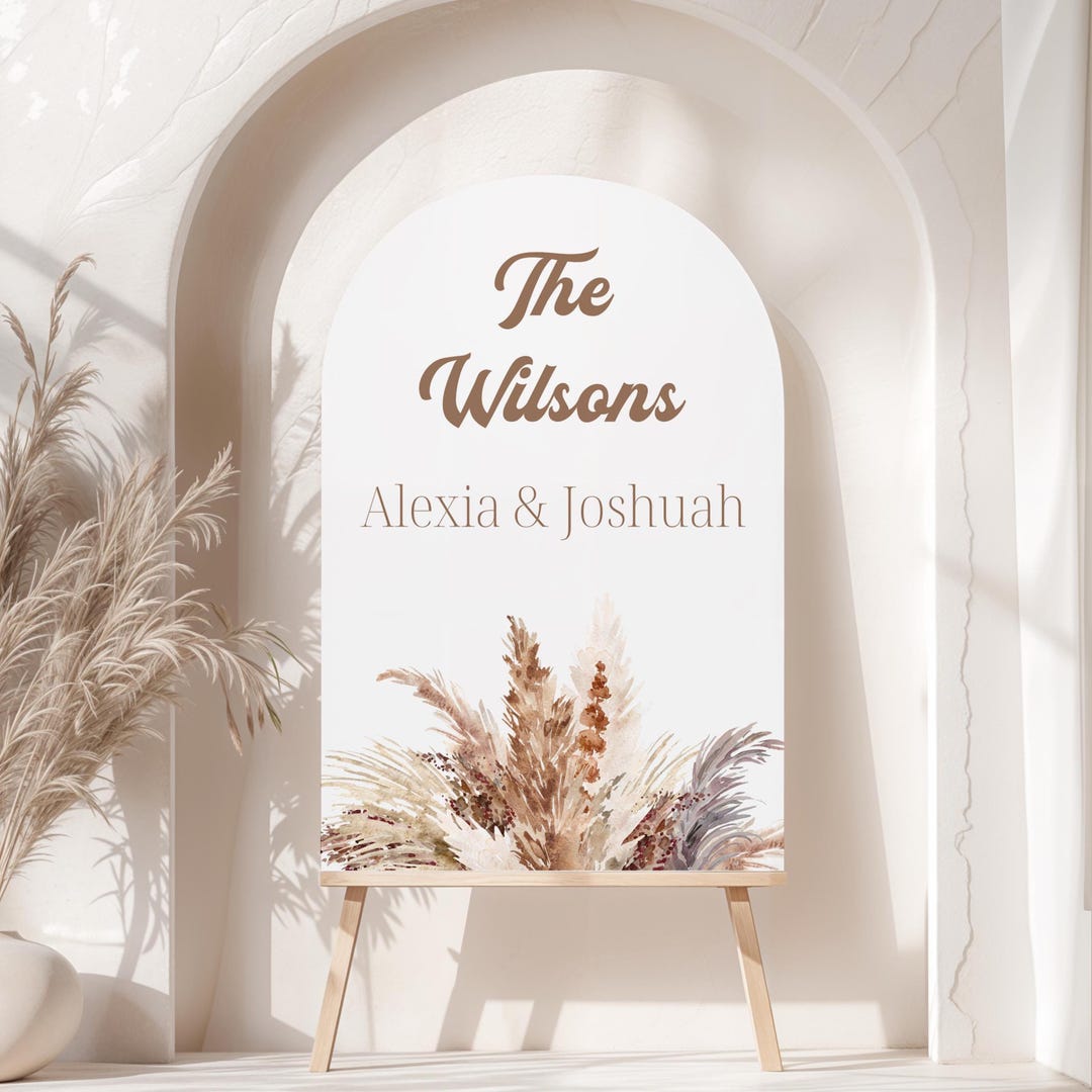 Custom Acrylic Arch Wedding Welcome Sign, Boho Pampas Grass Design - Etsy