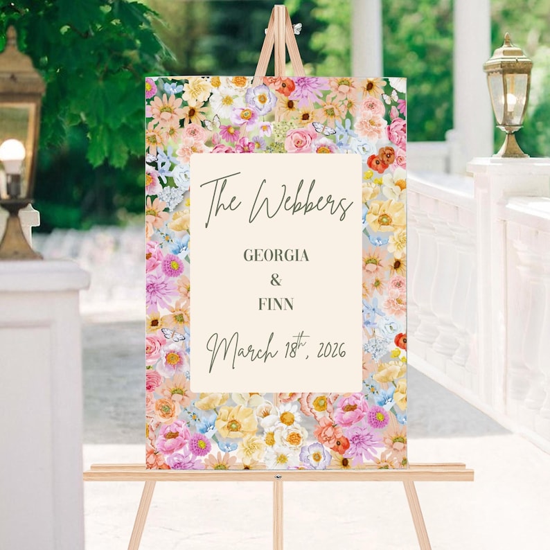 Floral Acrylic Wedding Welcome Sign, Custom Wildflower Spring Design ...