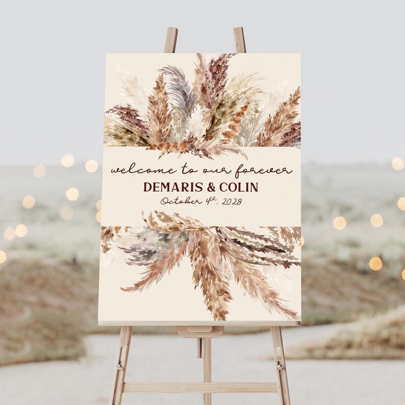 Custom Acrylic Wedding Welcome Sign, Boho Pampas Grass - Etsy