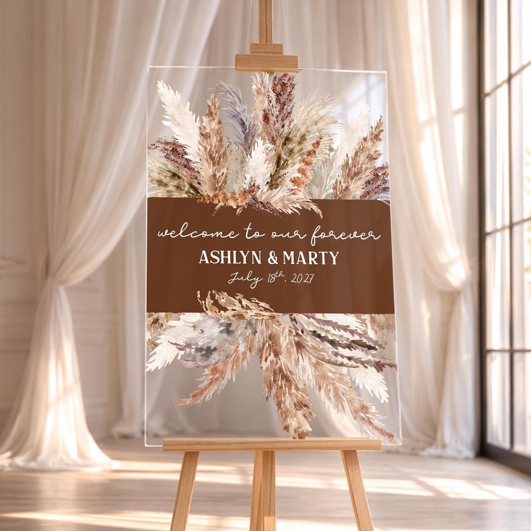 Custom Acrylic Wedding Welcome Sign, Boho Pampas Grass - Etsy