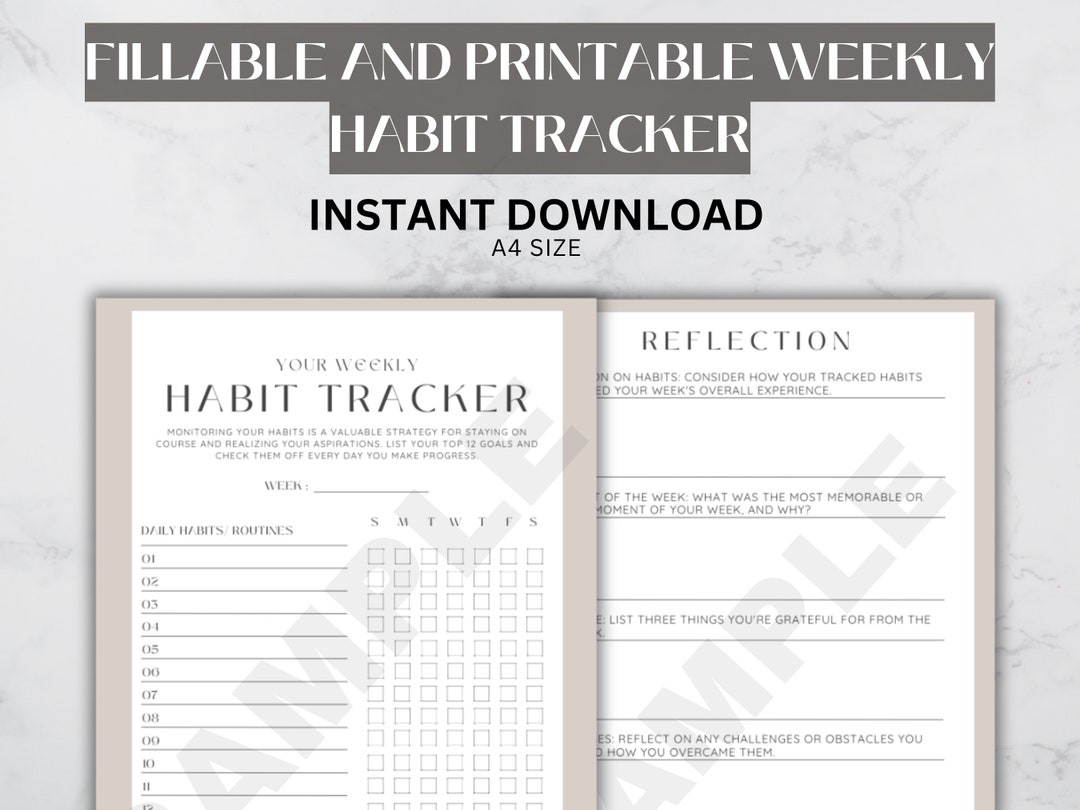 Weekly Habit Tracker Printable and Fillable Tracker Routine - Etsy