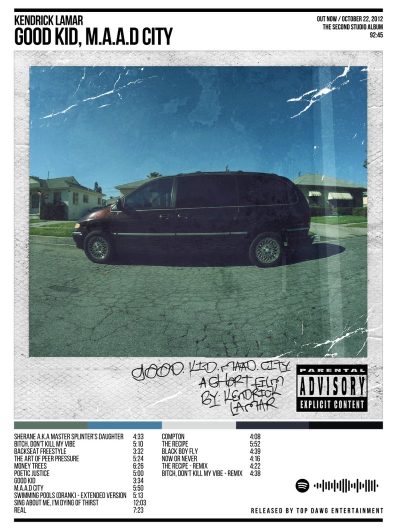 Kendrick Lamar Album Poster / Good Kid M.a.a.d City / Album - Etsy