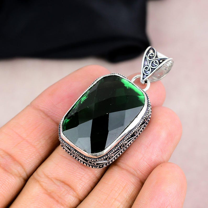 Handmade Chrome Diopside Pendant, 925 Silver Plated, Vintage Style ...