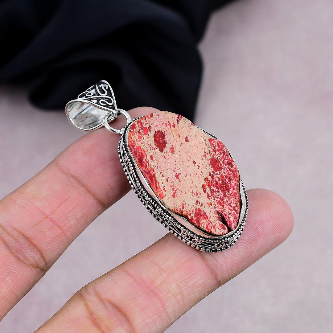 Red Sea Sediment Jasper Pendant Natural Gemstone Handmade 925 Silver ...