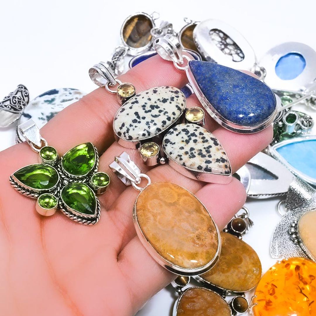 Gemstone Pendants Lot - Multi Gemstone Pendant in Various Designs, 925 ...