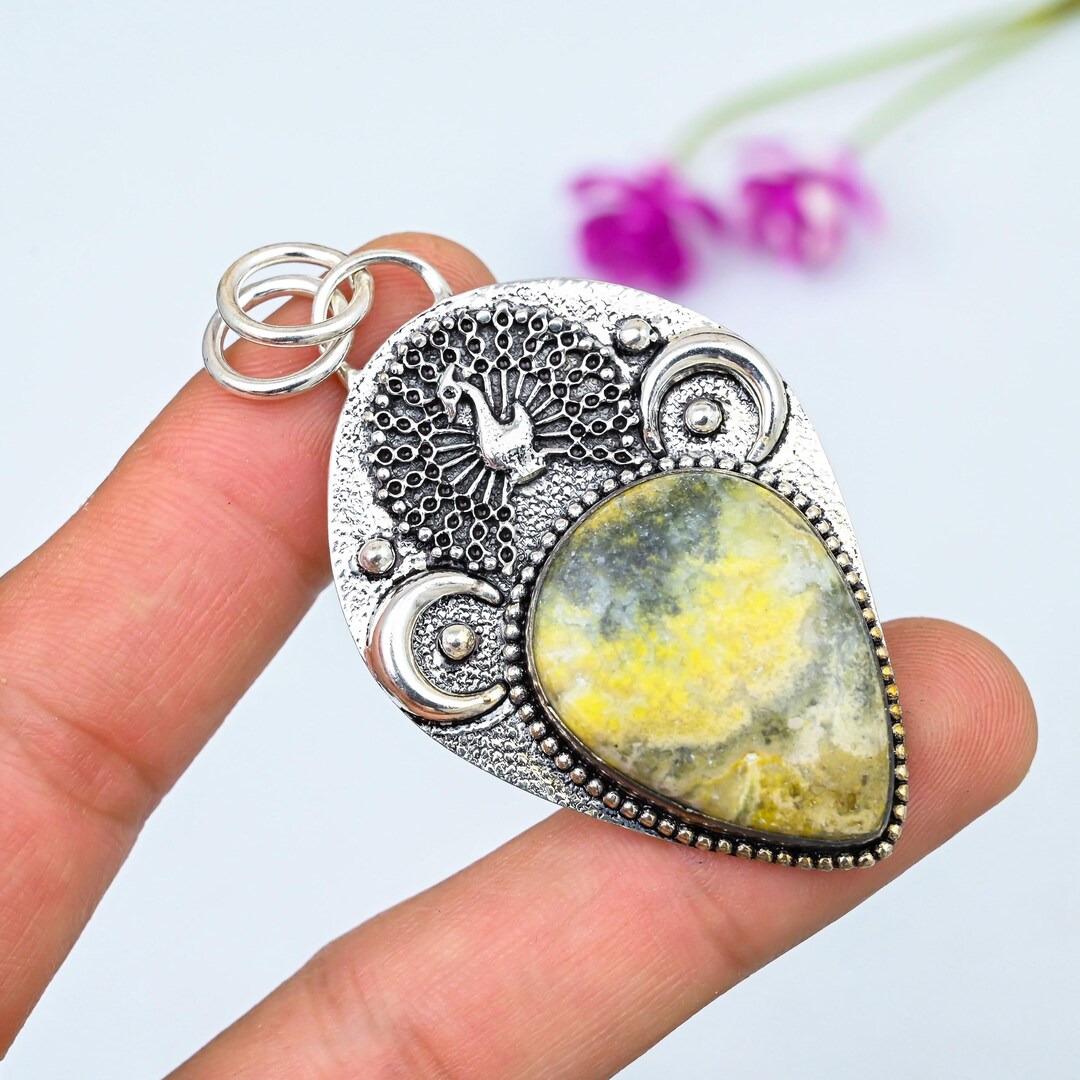 Natural Yellow Jasper Gemstone Pendant Handmade Stylish Jewelry 925 ...
