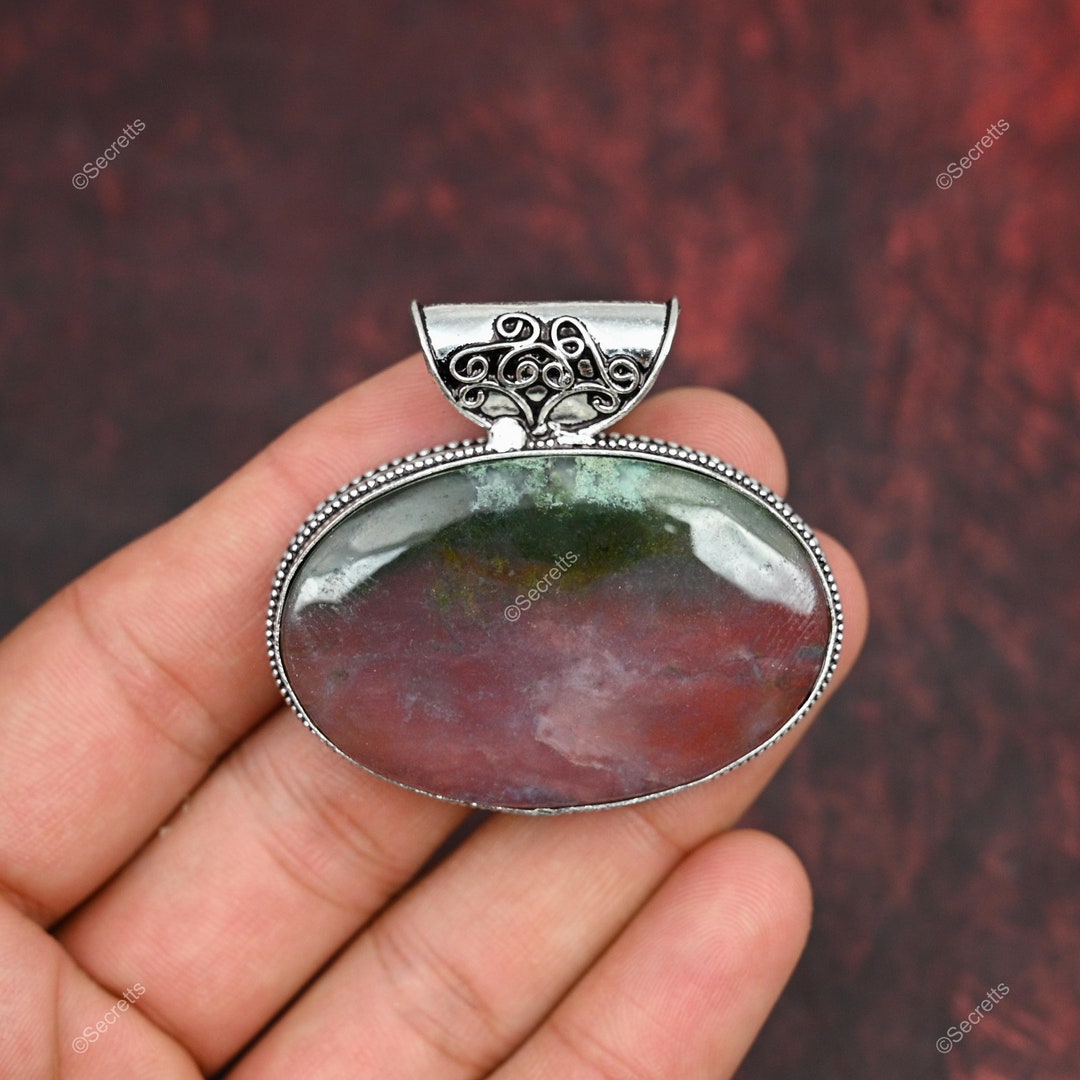 Rare Bloodstone Boho Silver Handmade Antique Pendant Pendant, Pink ...